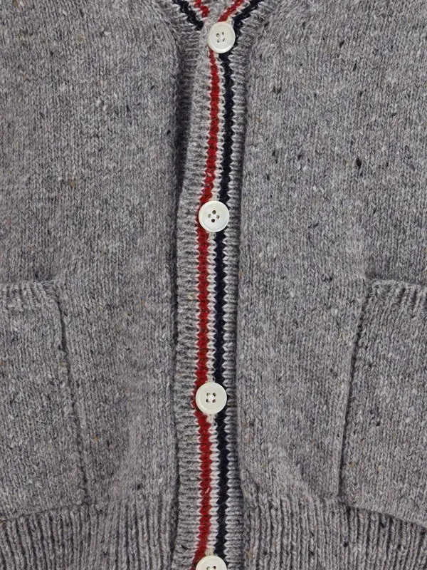 Thom Browne Slim Fit Wool And Mohair Cardigan With Fauna Print - Grey