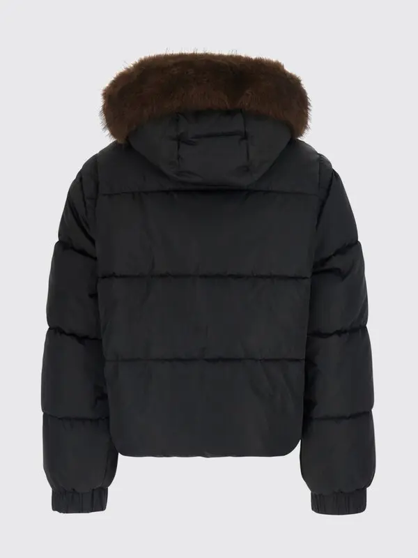 Pinko Godetia Nylon Puffer Jacket With Hood, Fur Collar, And Removable Sleeves