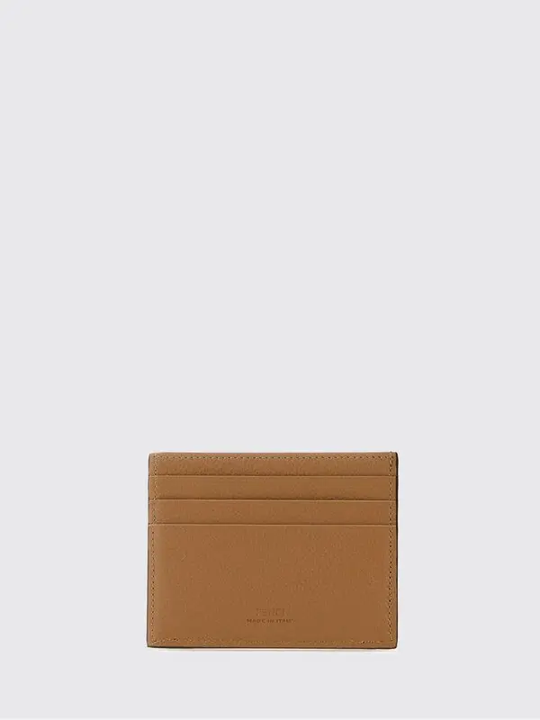 Fendi Lui Ff Monogram Grained Leather Flat Card Holder With Logo - Yellow