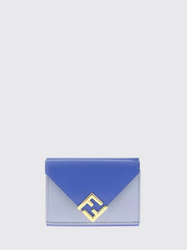Fendi Ff Diamonds Grained Leather Tri-fold Wallet With Monogram - Blue