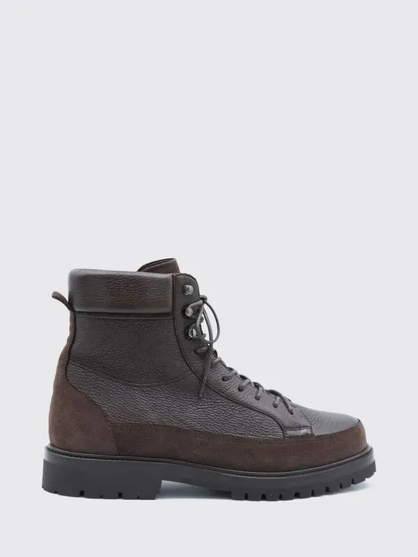 Brunello Cucinelli Leather Lace-up Ankle Boots With Padded Ankle And Lug Sole