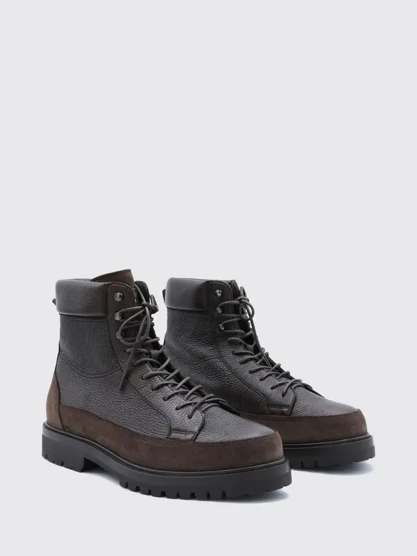 Brunello Cucinelli Leather Lace-up Ankle Boots With Padded Ankle And Lug Sole
