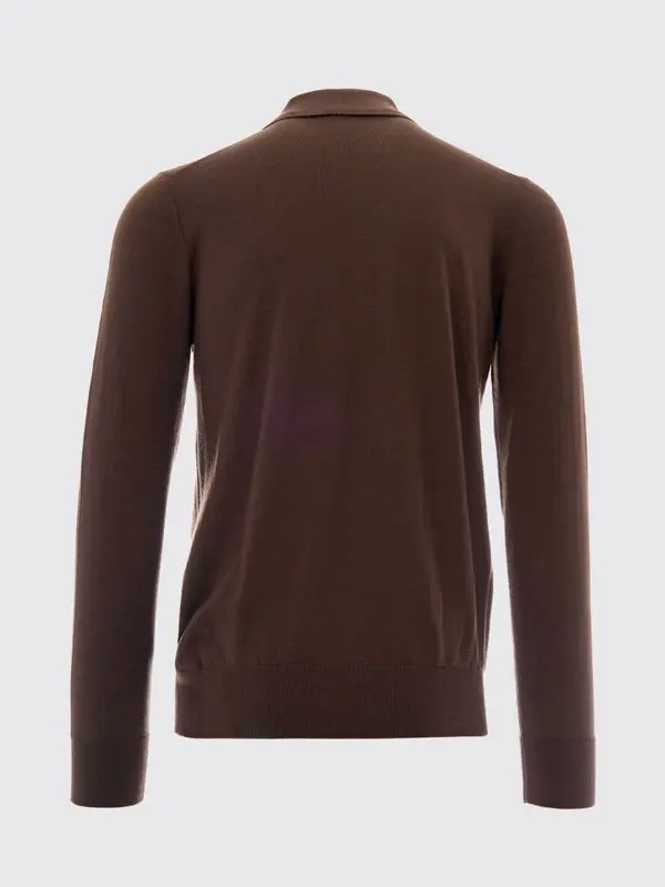 PAOLO PECORA Long-sleeved Wool Knit Polo Shirt With Zip Closure - Brown