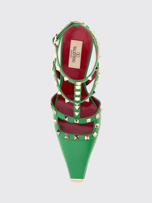 Valentino Garavani Rockstud Leather T-strap Slingback High Heel Pumps - Green