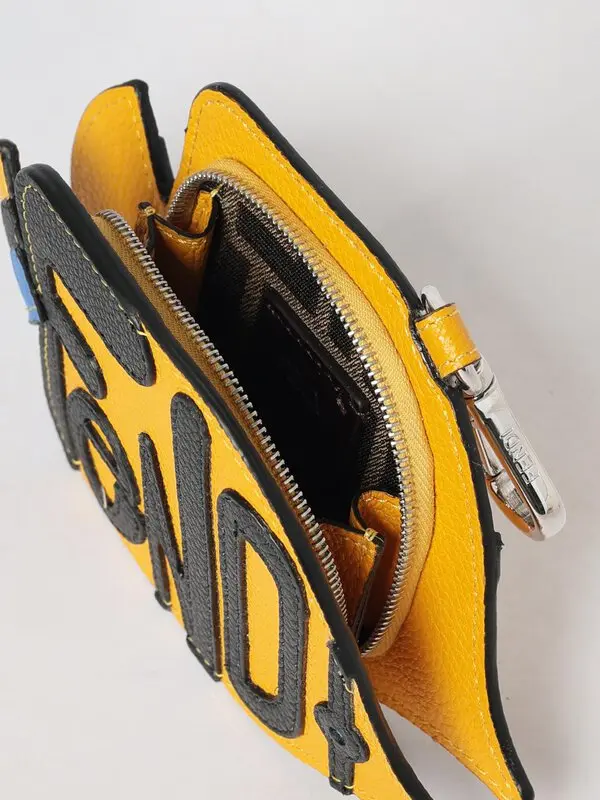 Fendi Fish Grained Leather Keyring With Zip Pocket And Carabiner