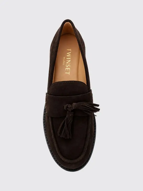 TWINSET Suede Penny Loafers With Tassels And Saddle Strap
