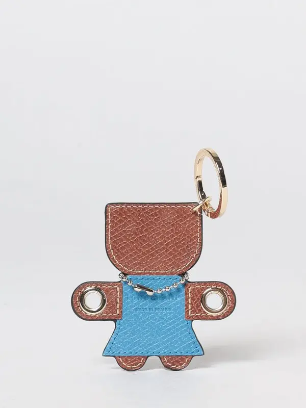 Longchamp Pure Grained Leather Keyring With Engraved Logo - Gnawed Blue