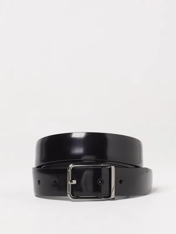 Dolce & Gabbana Reversible Calfskin Leather Belt With Logo Buckle - Black