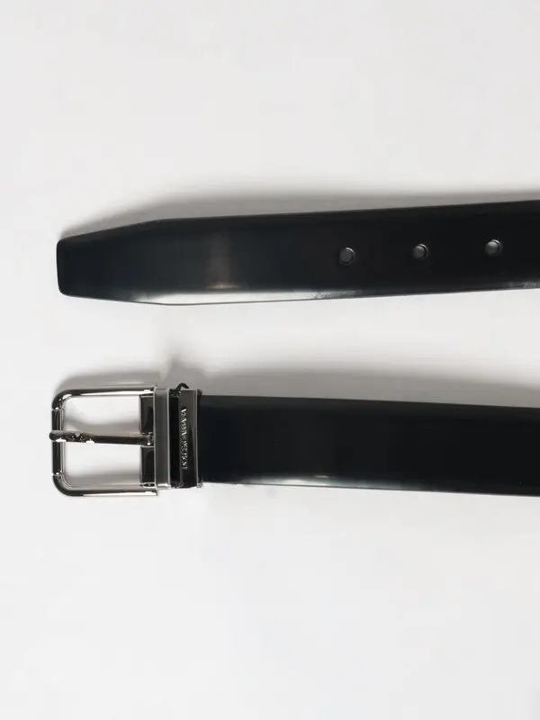 Dolce & Gabbana Reversible Calfskin Leather Belt With Logo Buckle - Black