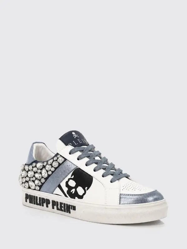 Philipp Plein Skull Print Leather Low-top Sneakers With Crystals