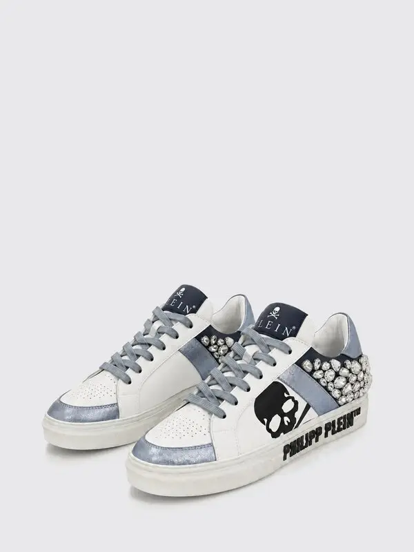 Philipp Plein Skull Print Leather Low-top Sneakers With Crystals