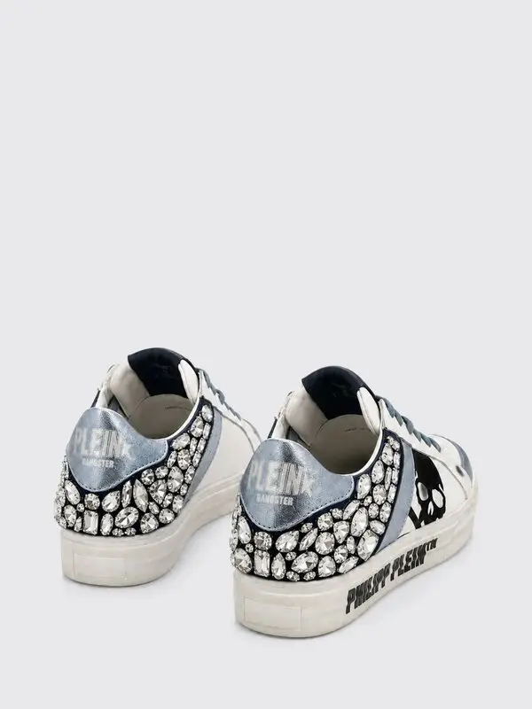 Philipp Plein Skull Print Leather Low-top Sneakers With Crystals