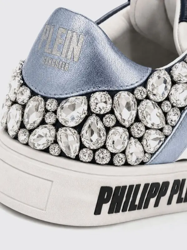 Philipp Plein Skull Print Leather Low-top Sneakers With Crystals