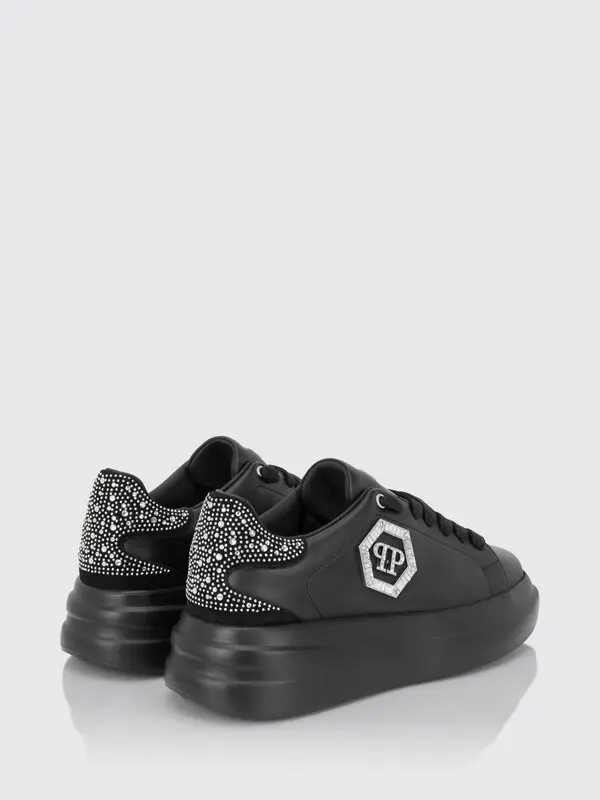 Philipp Plein Leather Chunky Sneakers With Hexagon Logo And Rhinestones
