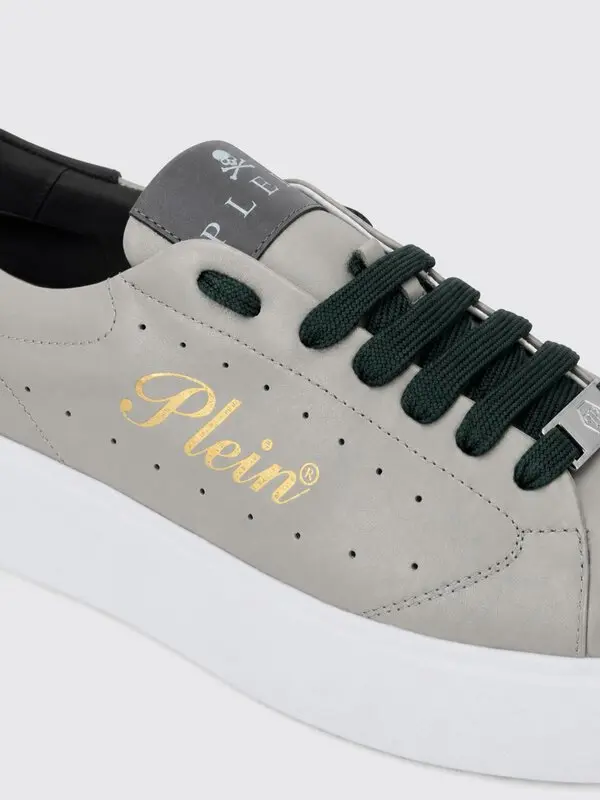 Philipp Plein Leather Low-top Sneakers With Chunky Sole And Laminated Logo - Grey
