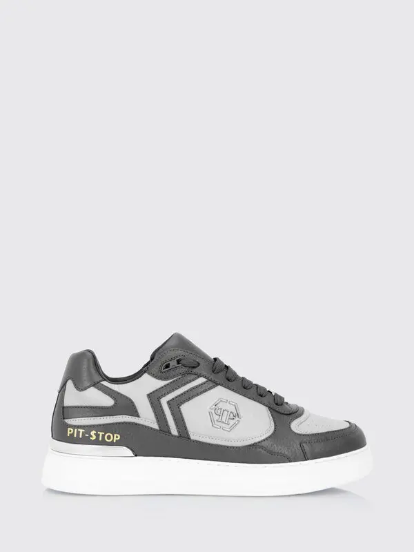 Philipp Plein Pit-stop Monogram Leather Low-top Sneakers - Grey