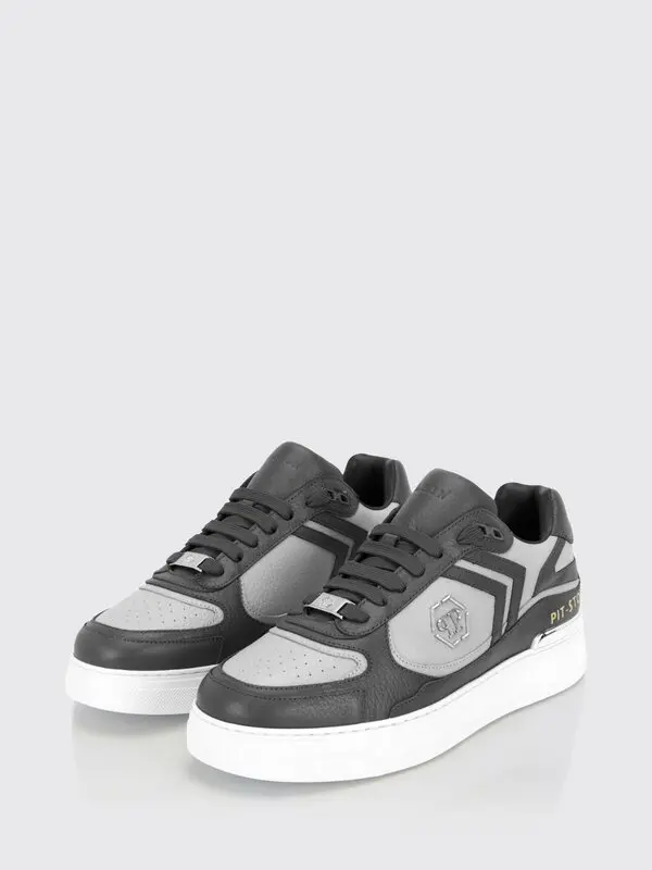 Philipp Plein Pit-stop Monogram Leather Low-top Sneakers - Grey