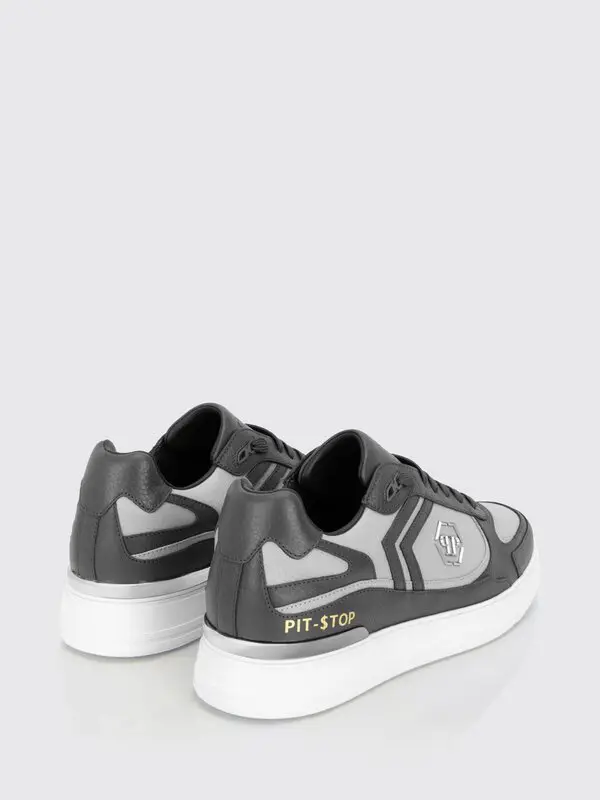 Philipp Plein Pit-stop Monogram Leather Low-top Sneakers - Grey
