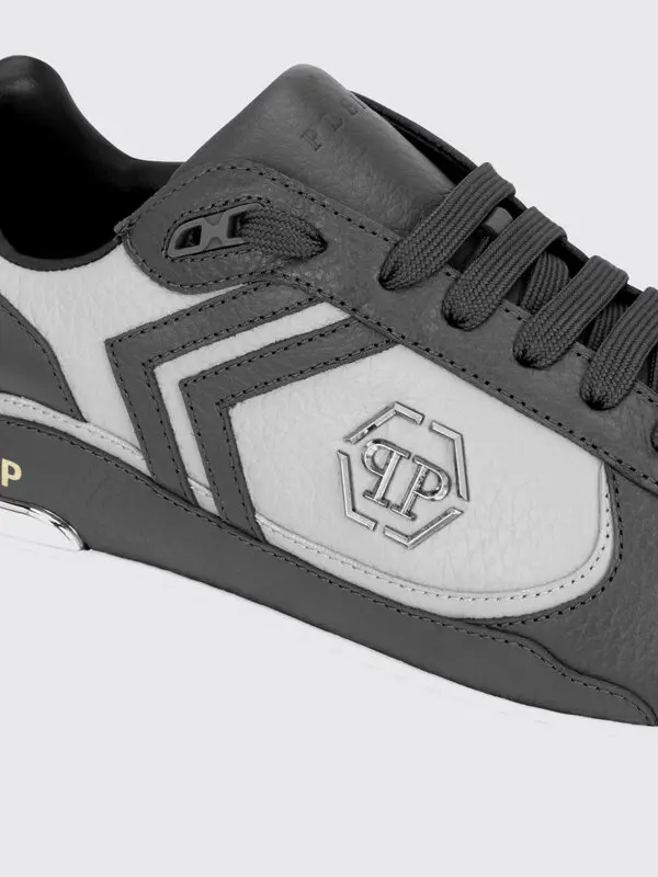 Philipp Plein Pit-stop Monogram Leather Low-top Sneakers - Grey