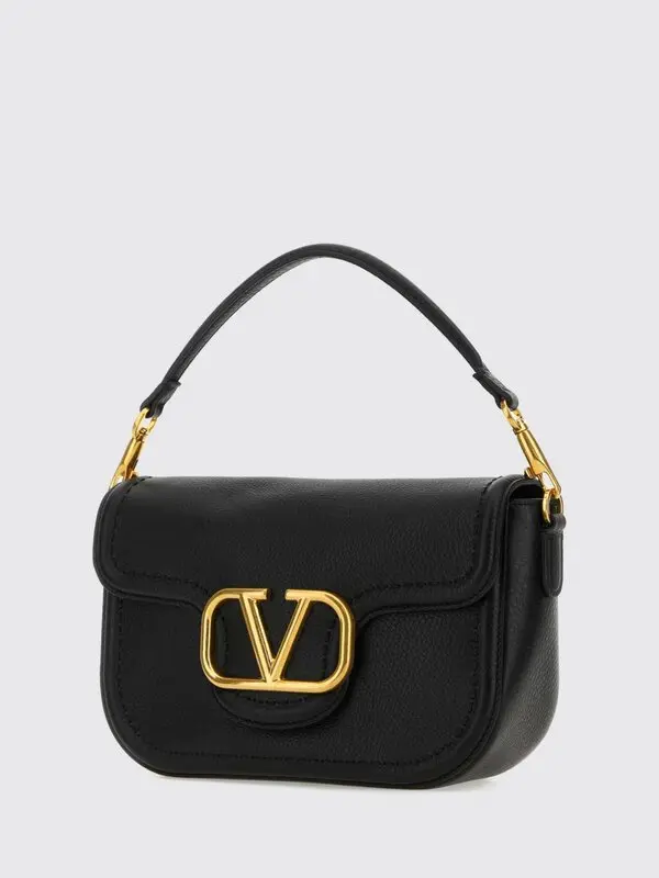 Valentino Garavani Alltime Small Hammered Leather Handbag With Vlogo - Black