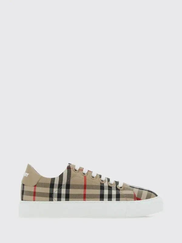 Burberry Low-top Lace-up Sneakers In Cotton Canvas With Vintage Check Pattern - Beige
