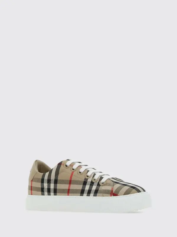 Burberry Low-top Lace-up Sneakers In Cotton Canvas With Vintage Check Pattern - Beige
