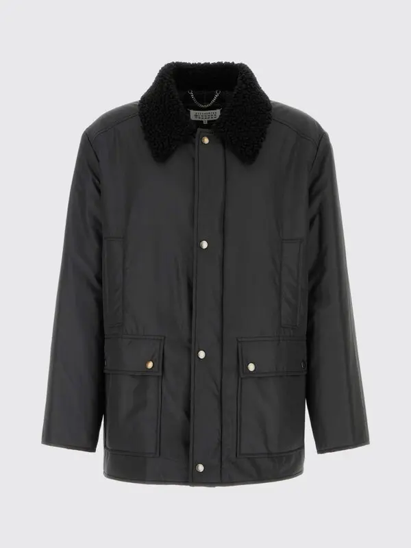 MAISON MARGIELA Padded Nylon Jacket With Fur Collar - Black