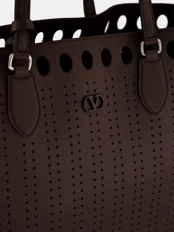 Valentino Garavani Dottie Perforated Tote Bag With Vlogo Signature - Brown