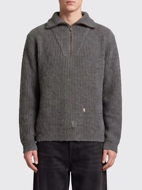 MAISON MARGIELA Distressed High Neck Zip Sweater - Grey