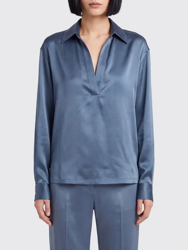 TOM FORD V-neck Silk Blouse With Long Dropped-shoulder Sleeves - Blue