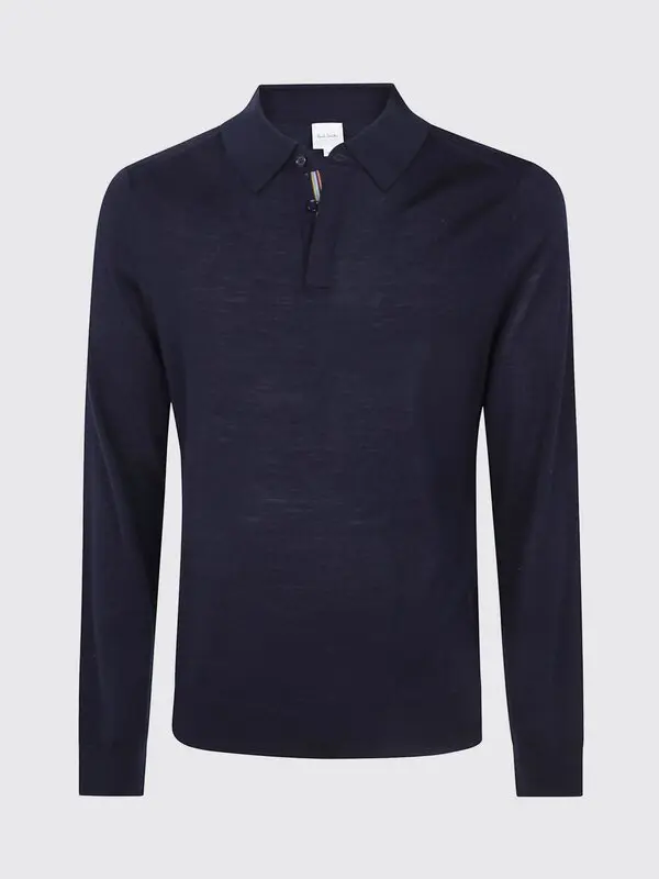 Paul Smith Long-sleeved Slim Fit Merino Wool Knit Polo Shirt - Blue