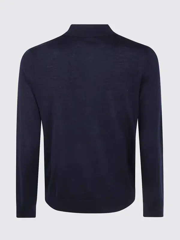 Paul Smith Long-sleeved Slim Fit Merino Wool Knit Polo Shirt - Blue