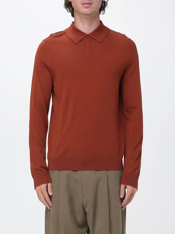 Paul Smith Long-sleeved Slim Fit Merino Wool Knit Polo Shirt - Rust