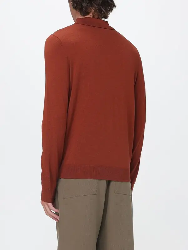 Paul Smith Long-sleeved Slim Fit Merino Wool Knit Polo Shirt - Rust