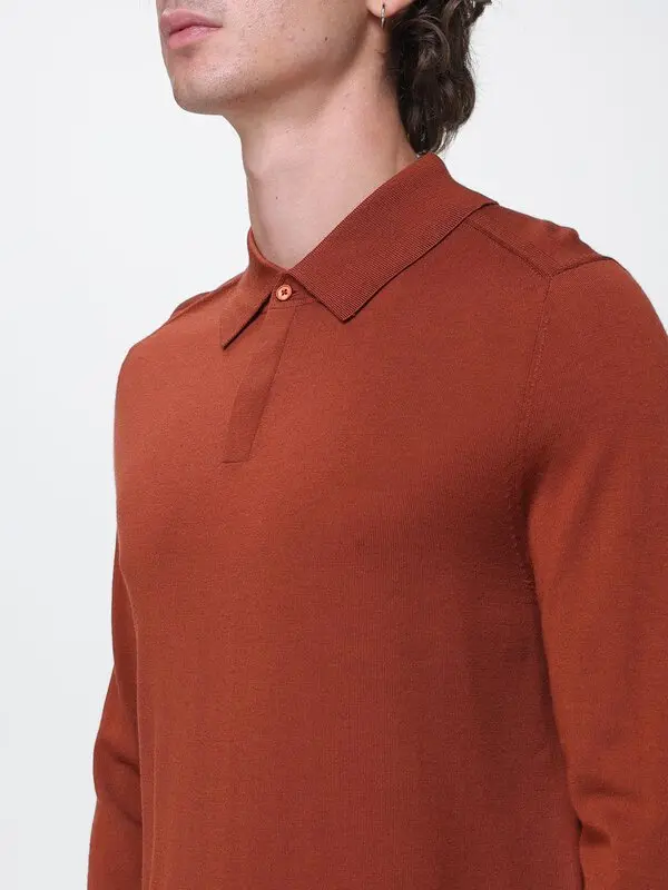 Paul Smith Long-sleeved Slim Fit Merino Wool Knit Polo Shirt - Rust