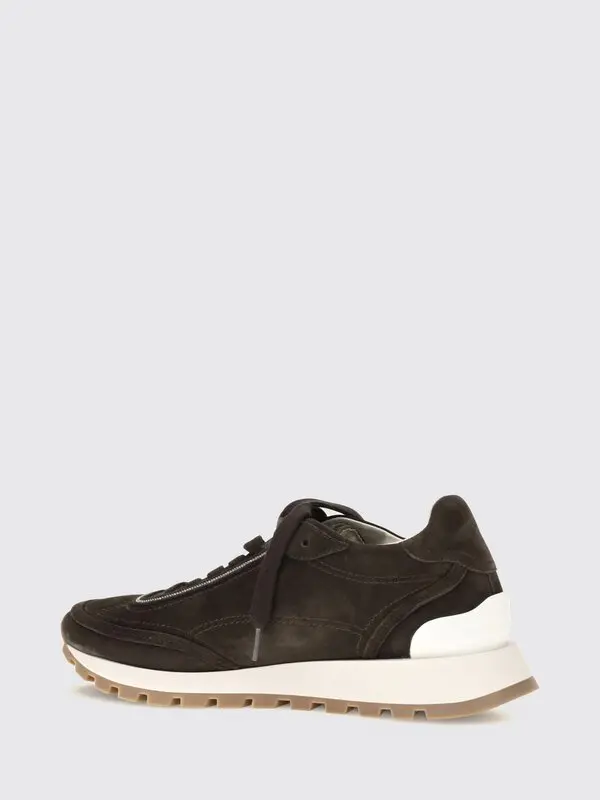 Brunello Cucinelli Suede Calfskin Low-top Sneakers With Monili - Black