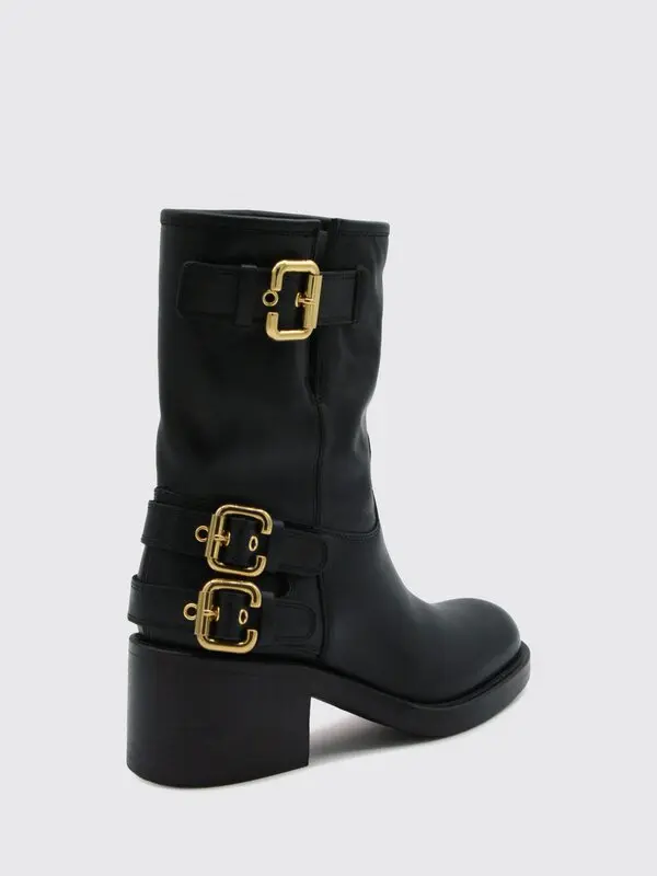 Chloé Dakota Biker Boots In Smooth Calfskin Leather With Adjustable Straps