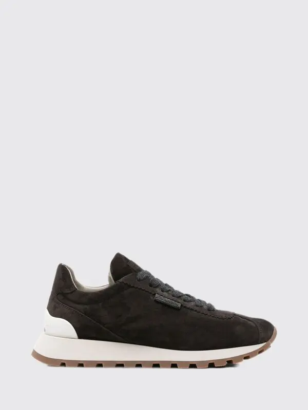 Brunello Cucinelli Suede Calfskin Low-top Sneakers With Monili Detail - Grey