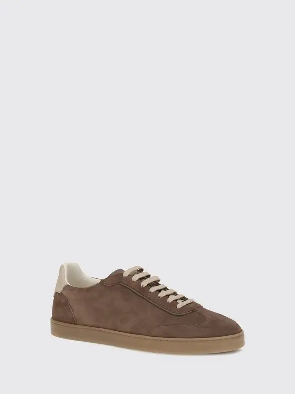 Brunello Cucinelli Suede Calfskin Low-top Sneakers With Laminated Logo - Grey