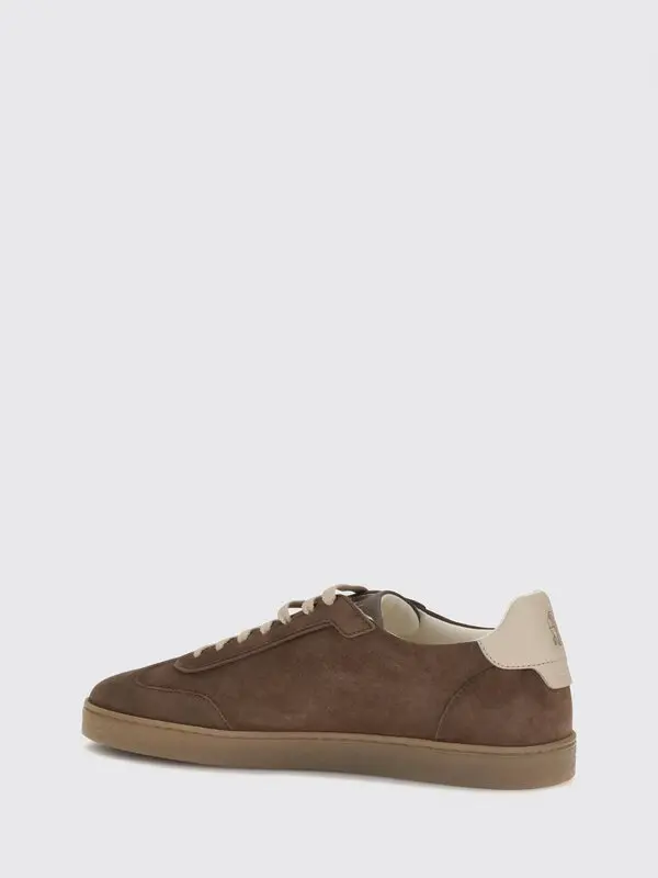 Brunello Cucinelli Suede Calfskin Low-top Sneakers With Laminated Logo - Grey