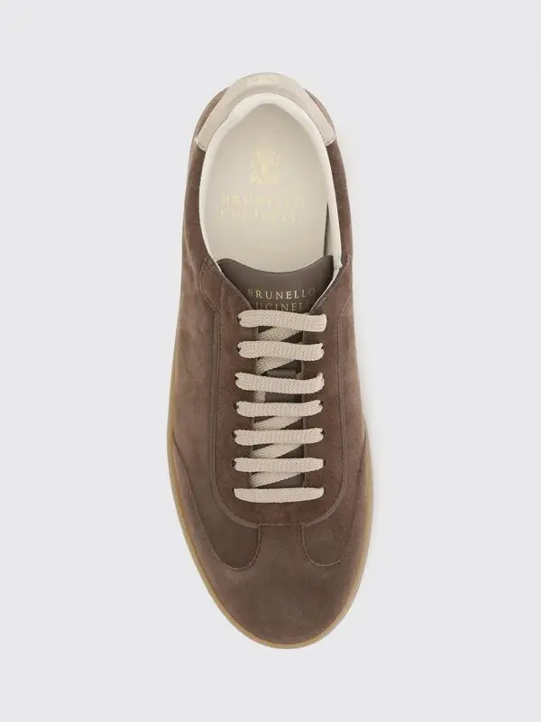 Brunello Cucinelli Suede Calfskin Low-top Sneakers With Laminated Logo - Grey