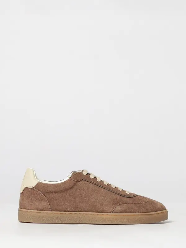 Brunello Cucinelli Suede Calfskin Low-top Sneakers With Laminated Logo - Ivory