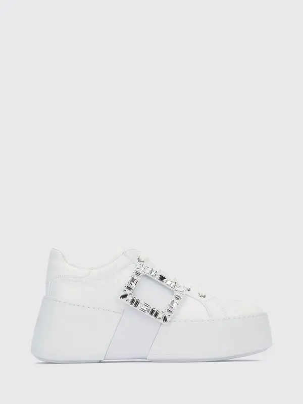 ROGER VIVIER Viv' Skate Calf Leather Sneakers With Jewel Buckle And Platform Sole - White