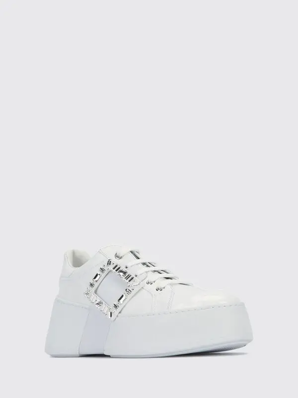 ROGER VIVIER Viv' Skate Calf Leather Sneakers With Jewel Buckle And Platform Sole - White