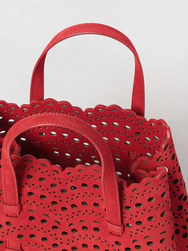 Alaïa Mina Perforated Nubuck Handbag - Red