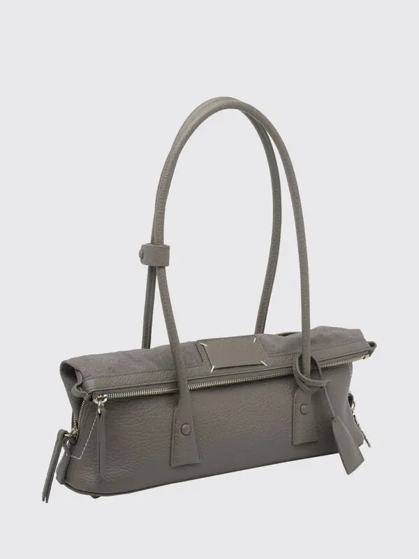 MAISON MARGIELA 5ac Calfskin Shoulder Bag With Contrast Stitching - Grey