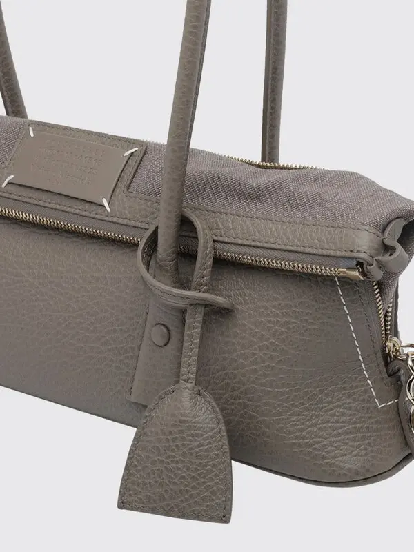 MAISON MARGIELA 5ac Calfskin Shoulder Bag With Contrast Stitching - Grey