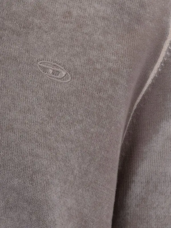 DIESEL® Long-sleeved V-neck Knit Polo Shirt In Cotton With Oval D Logo - Beige