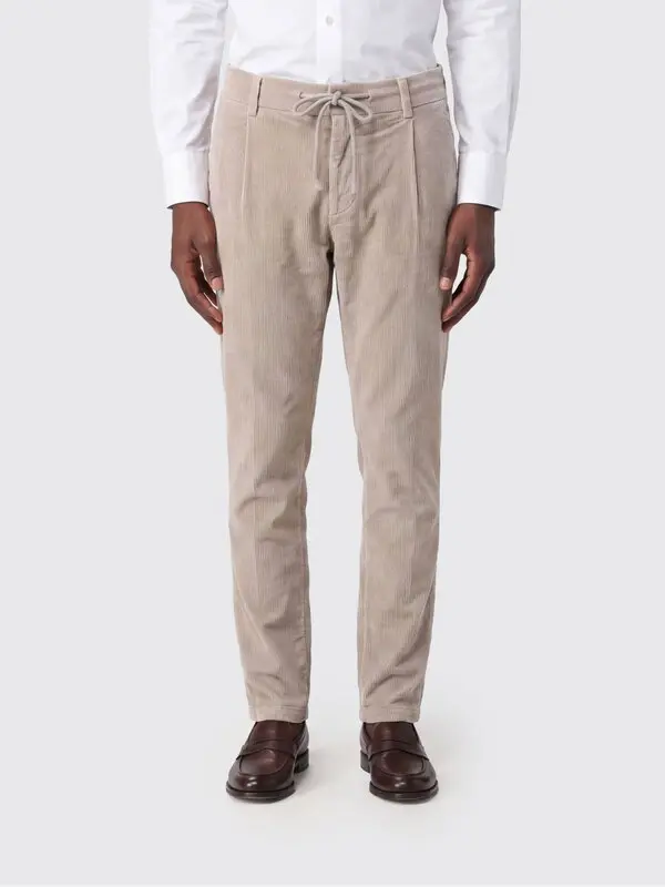 Eleventy Slim Fit Corduroy Trousers With Drawstring Waist And Pleats - Sand