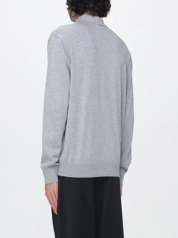 Eleventy Long-sleeved Knit Polo Shirt In Cashmere And Cotton Blend - Grey